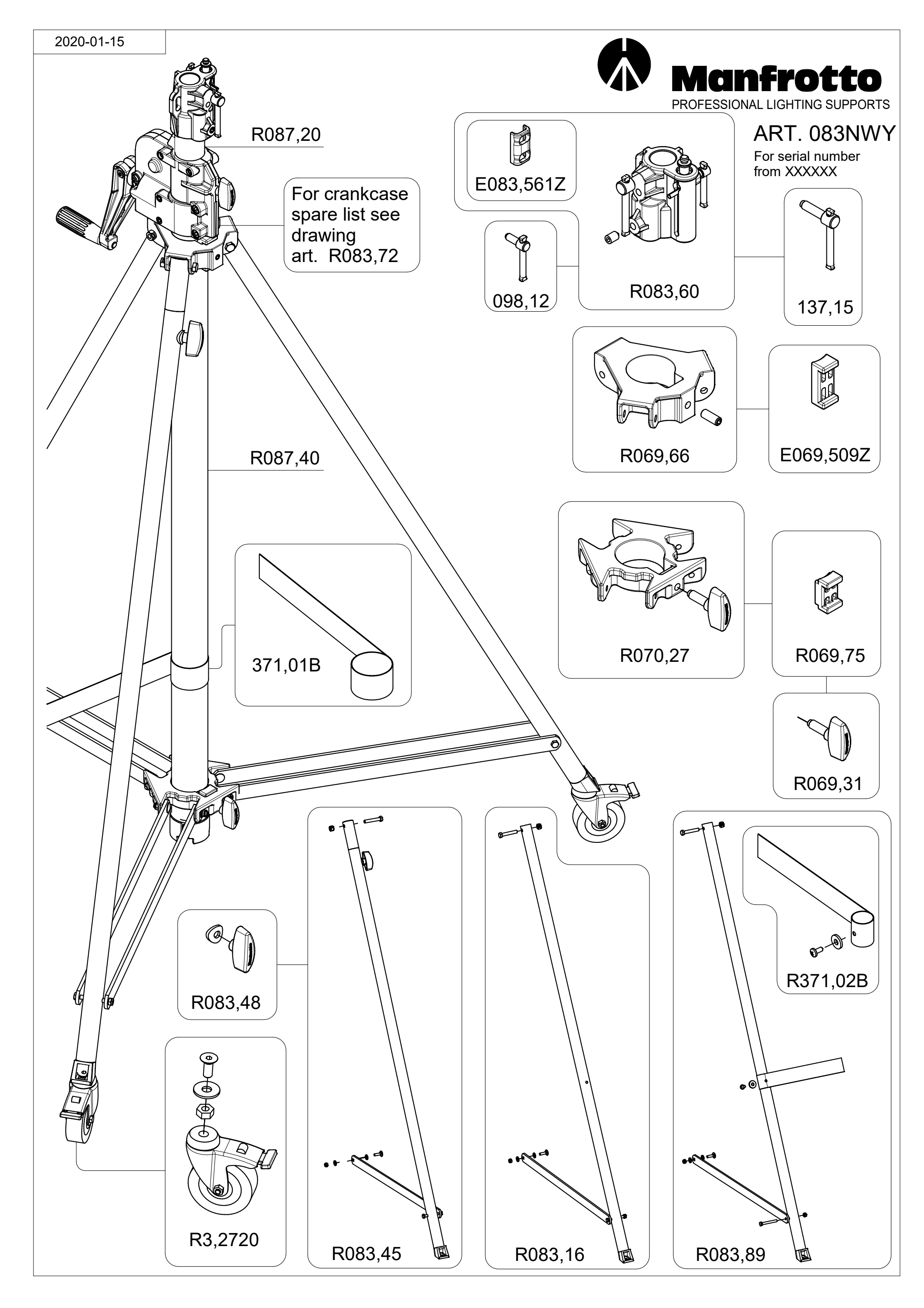 Manfrotto - 083NWY 2-Section Wind-Up Steel Stand with Leveling Leg ...