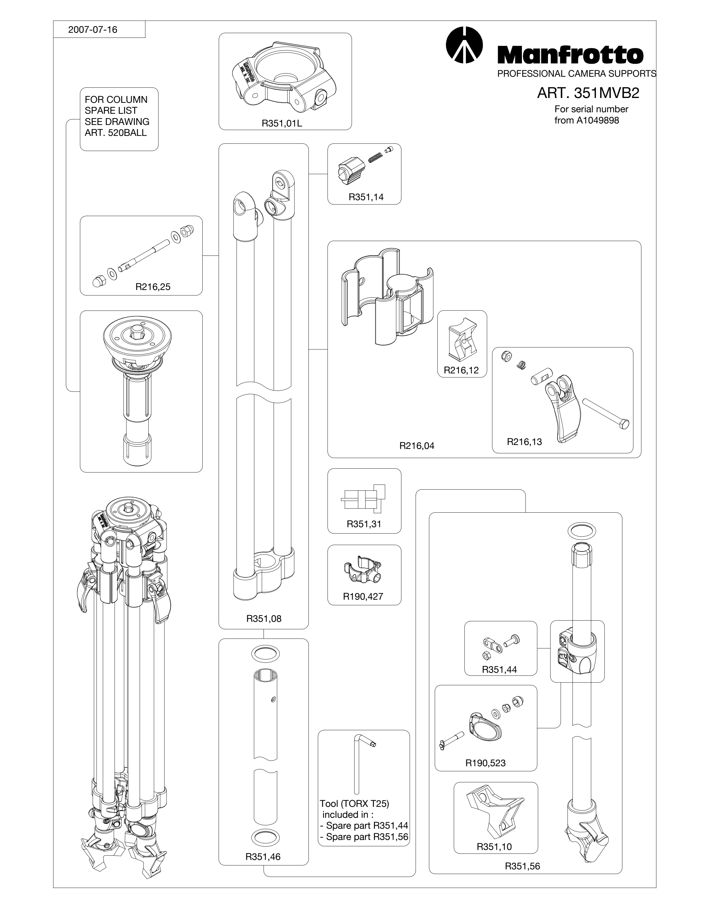 Manfrotto - 351MVB2 spare parts