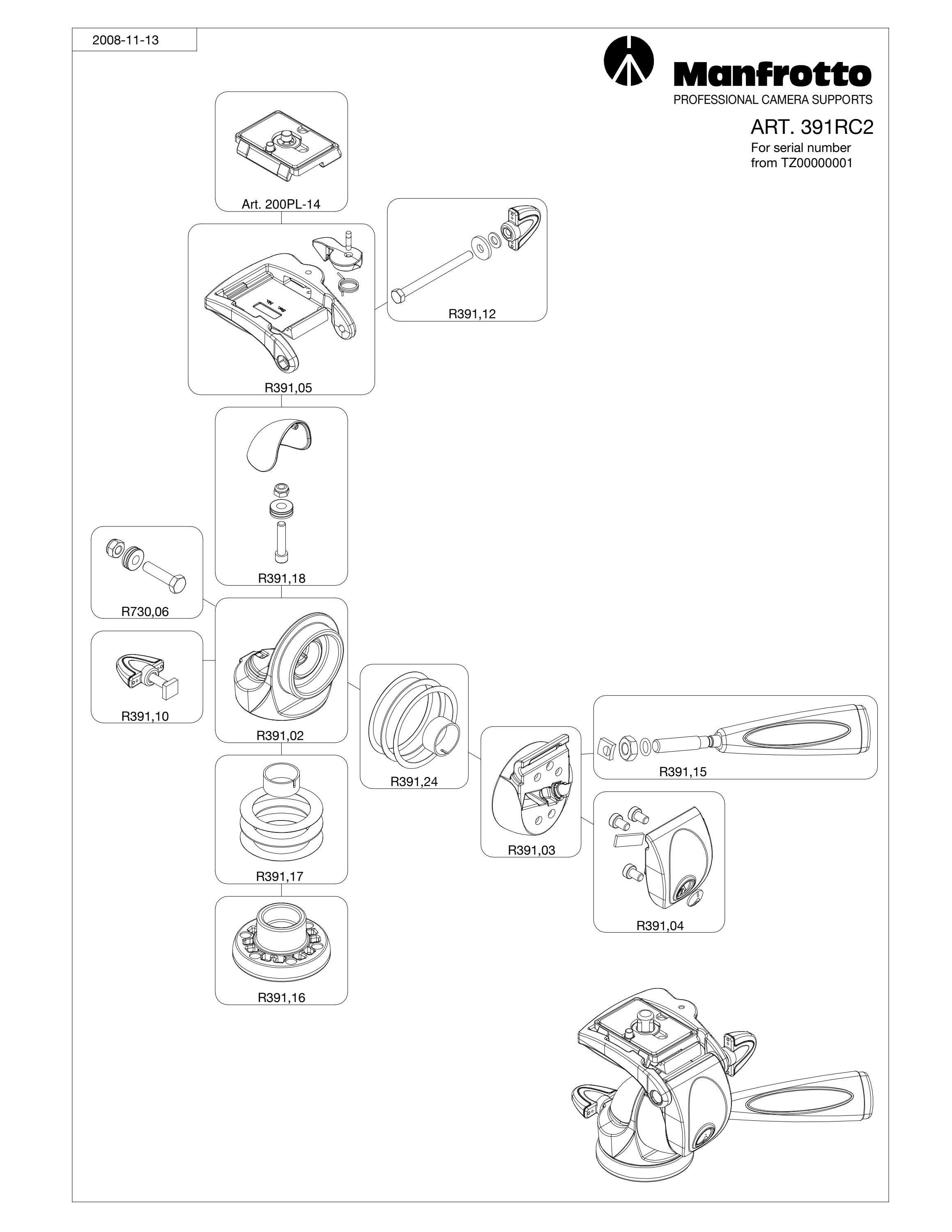 Manfrotto - 391RC2 Photo/Video Pan and Tilt Head spare parts