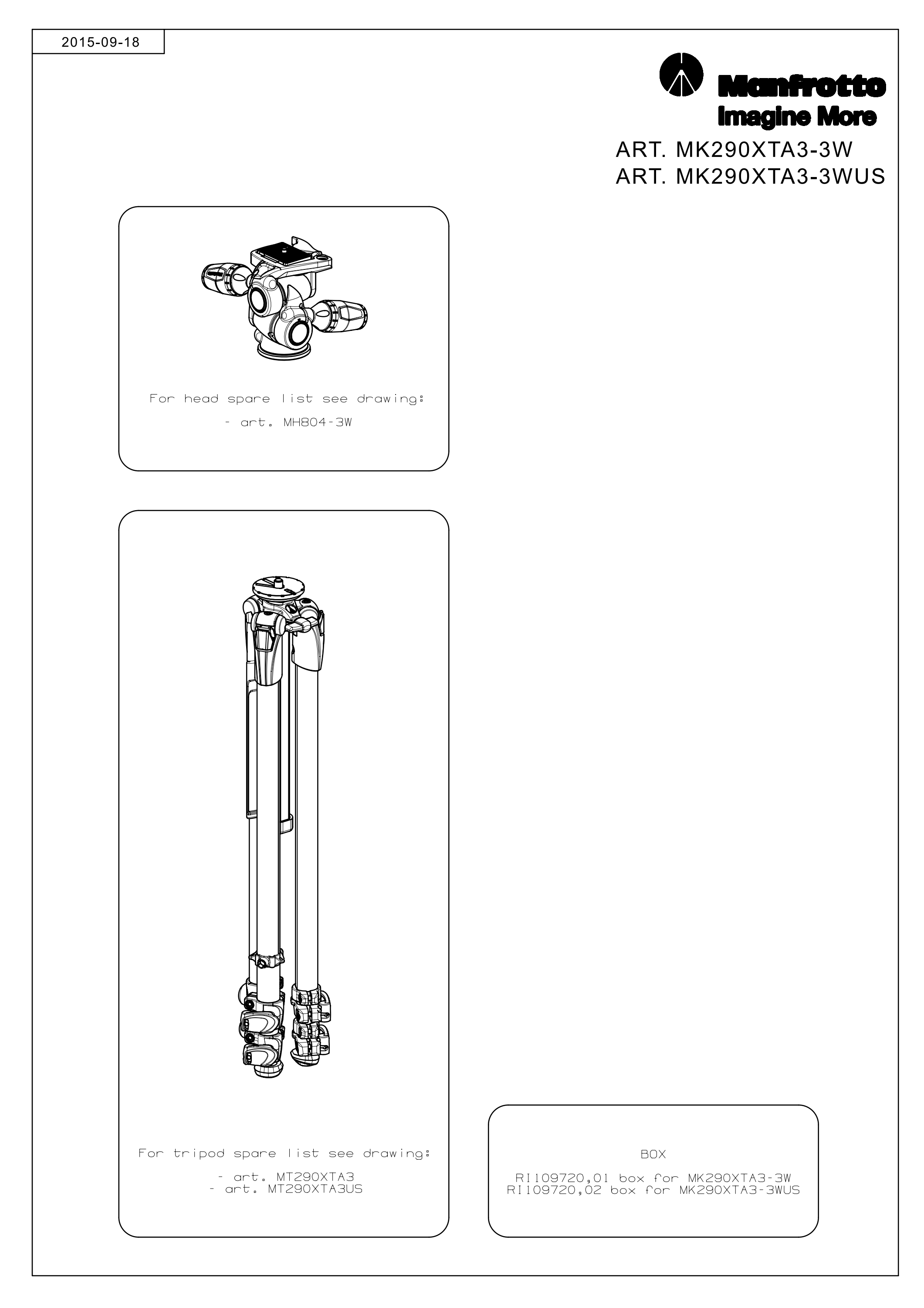 Manfrotto - MK290XTA3-3WUS 290 Xtra Kit 3 Way Head spare parts