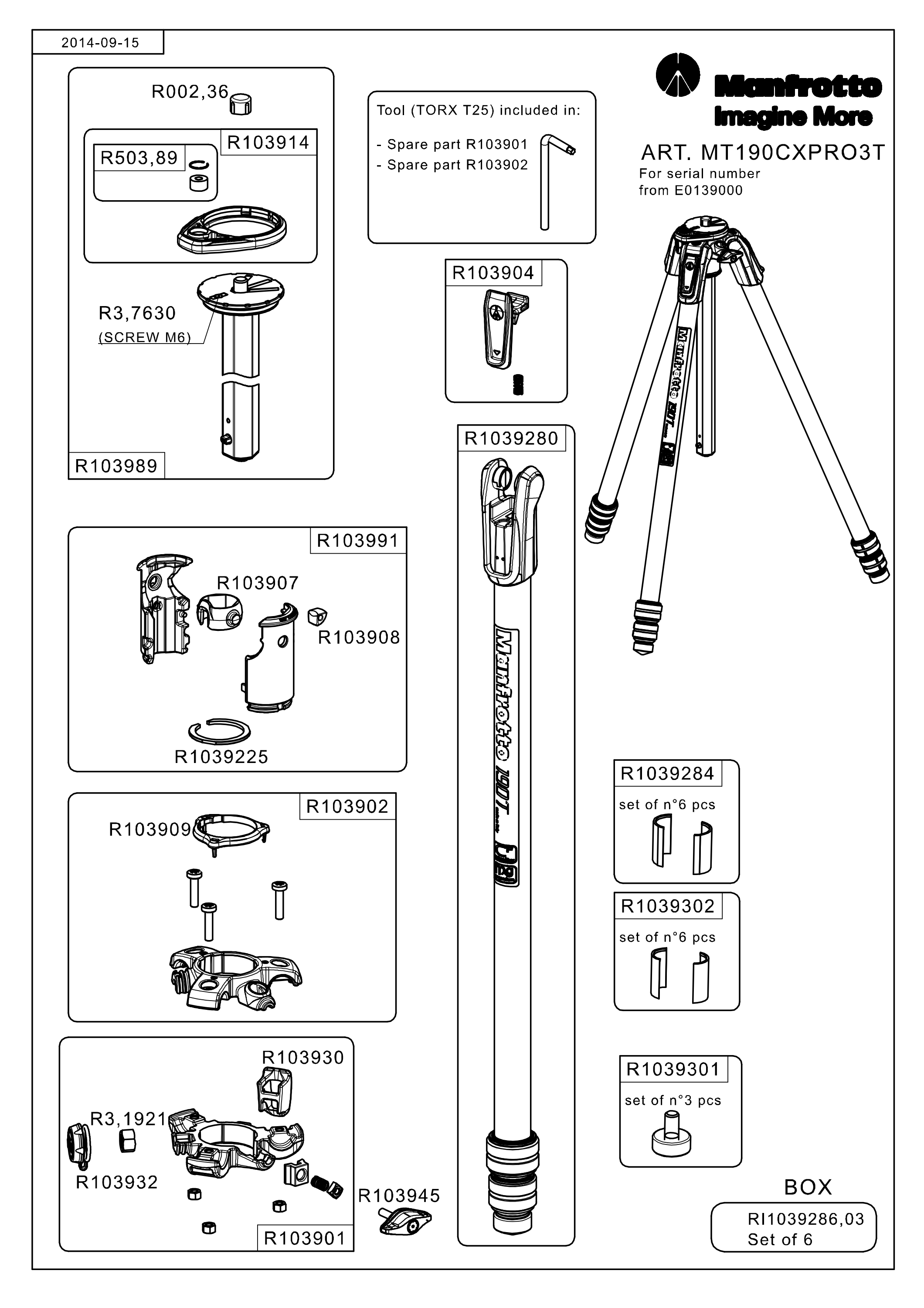 Manfrotto - MT190CXPRO3T 190 Carbon Fibre 3-Section camera tripod spare ...