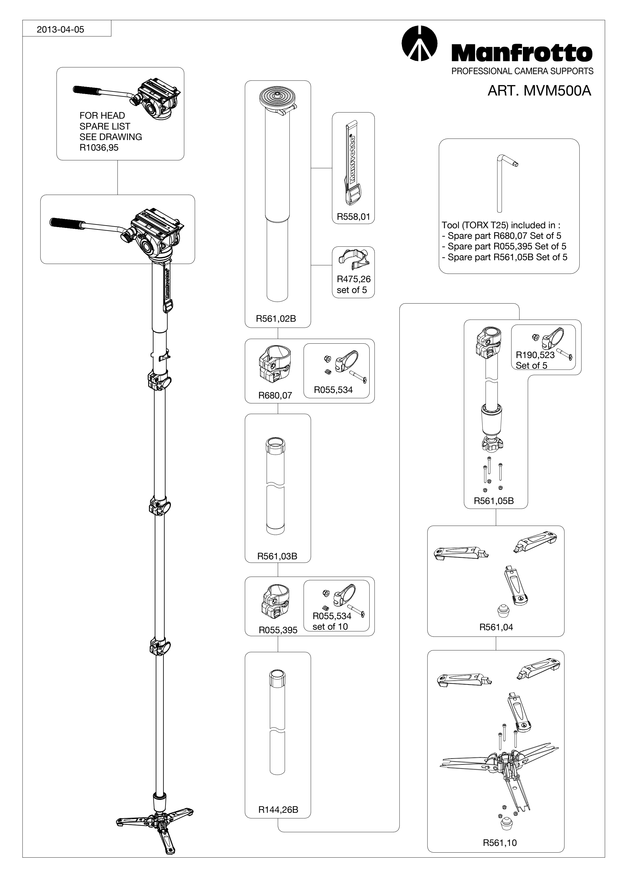 Manfrotto - MVM500A Video fluid monopod with 500 Head spare parts